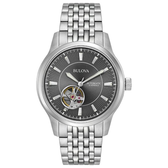 Bulova | Accessories | Bulova Open Heart Automatic Ss Gray Dial Watch ...
